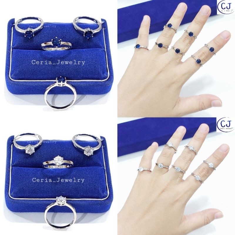 Jual Cincin Perak Asli 925 Lapis Emas Putih Model Soliter Permata Putih ...