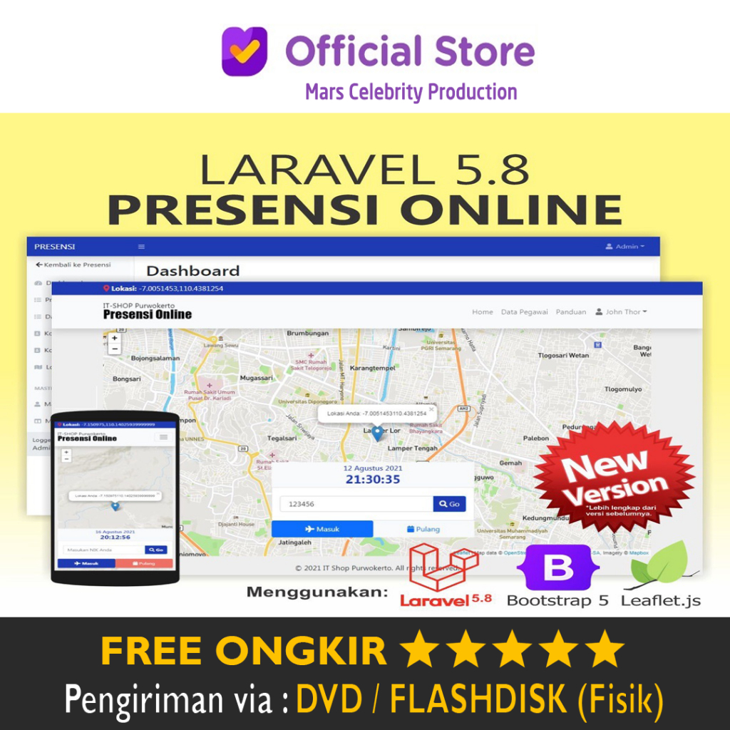 Jual Source Code Aplikasi Laravel Web Presensi Online WFH Fitur Lokasi Maps Leaflet JS Work from ...