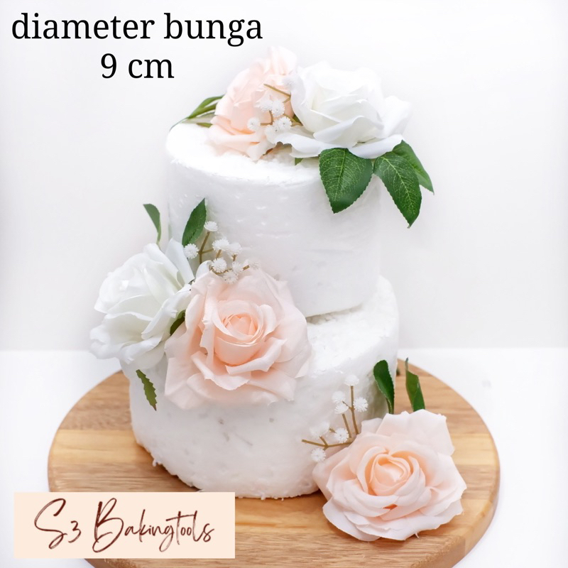 Jual Cake Topper hiasan kue artificial Flower happiness soft peach white set | Shopee Indonesia