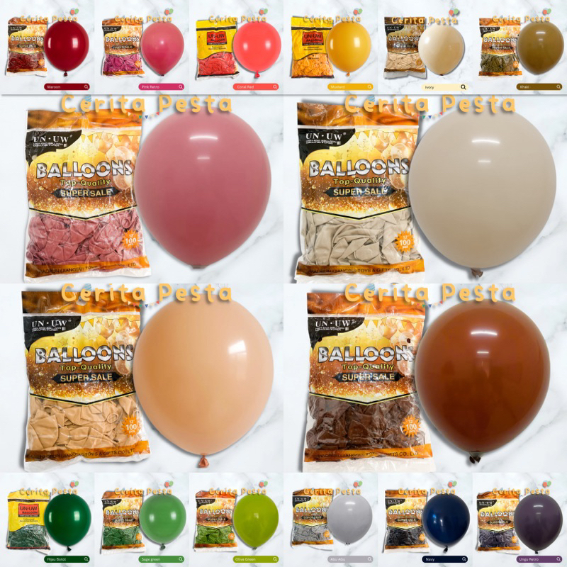 Jual Balon Warna Retro Vintage 12 inch 1 Pack isi 100Pcs (NEW GROSIR ...