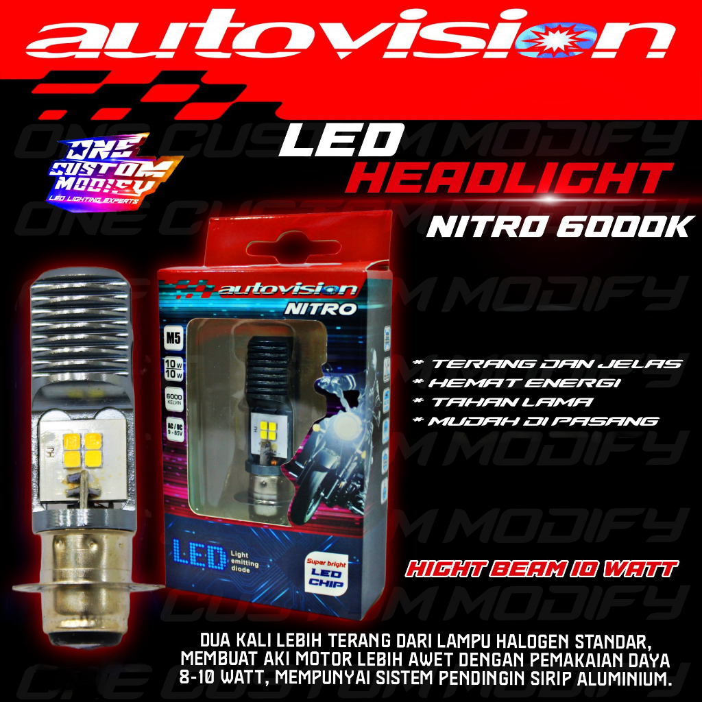 Jual UPGRADE LAMPU LED DEPAN NITRO AUTOVISION 10W 6000K H6 AC DC HEADLIGHT LAMPU UTAMA MOTOR ...