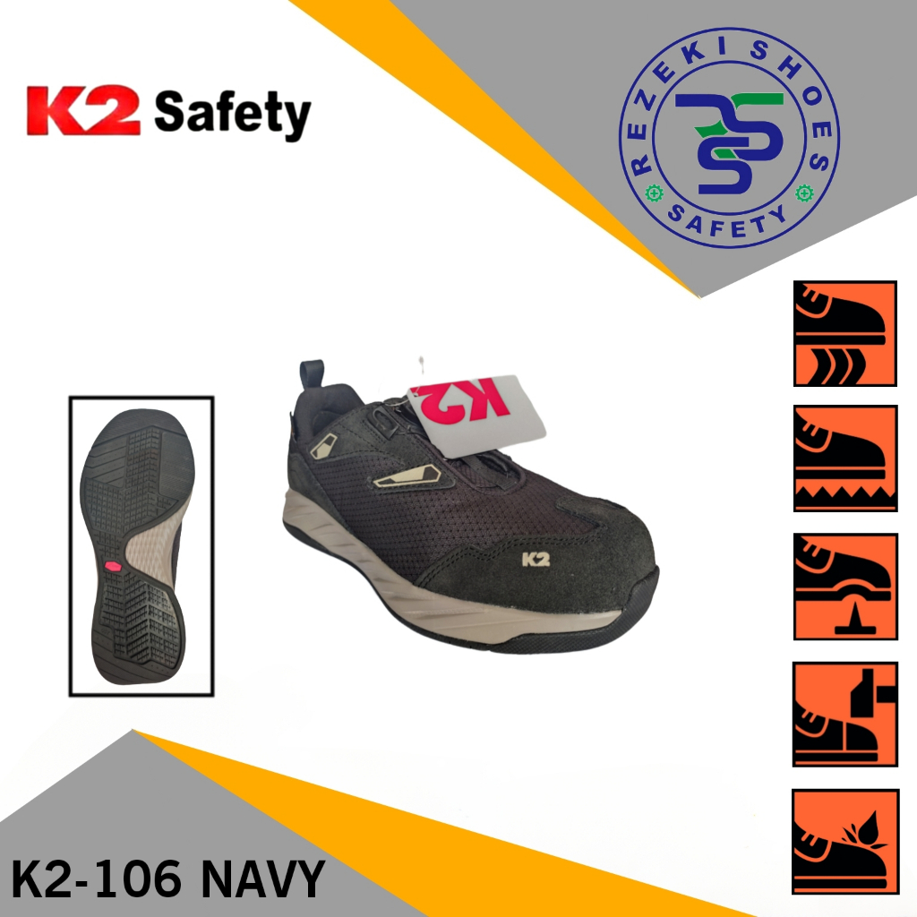 Jual Sepatu Safety K2 106 BOA Navy - Sepatu Sport Safety K2-106 BOA Navy | Shopee Indonesia