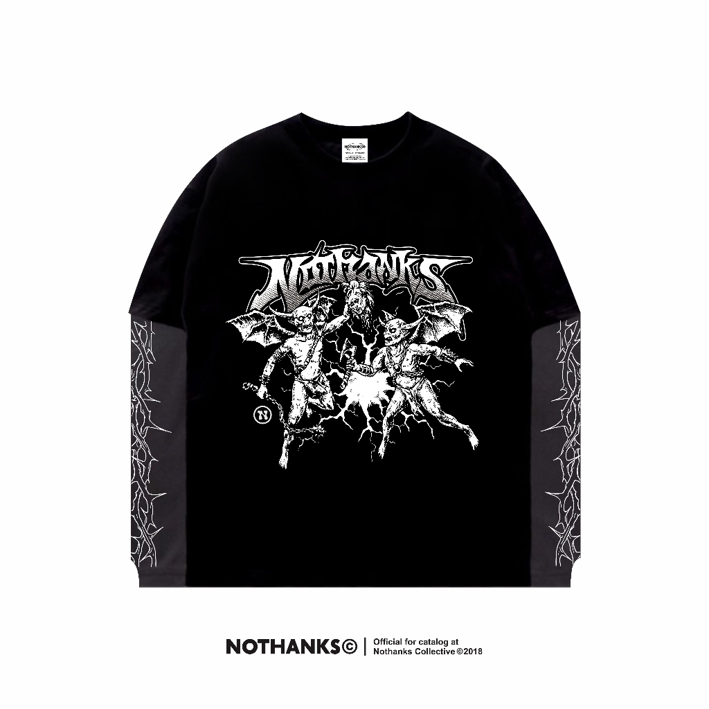Jual LONGSLEVEE DOUBLE LAYERS NOTHANKS DEVILS BLACK GREY baju lengan ...