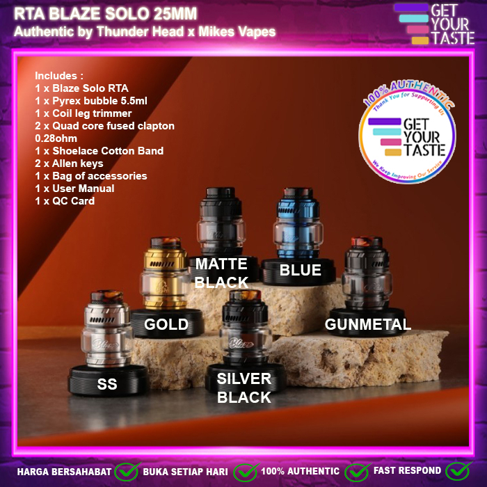 Jual RTA Blaze SOLO 25MM Atomizer Authentic by Thunder Head x Mike ...