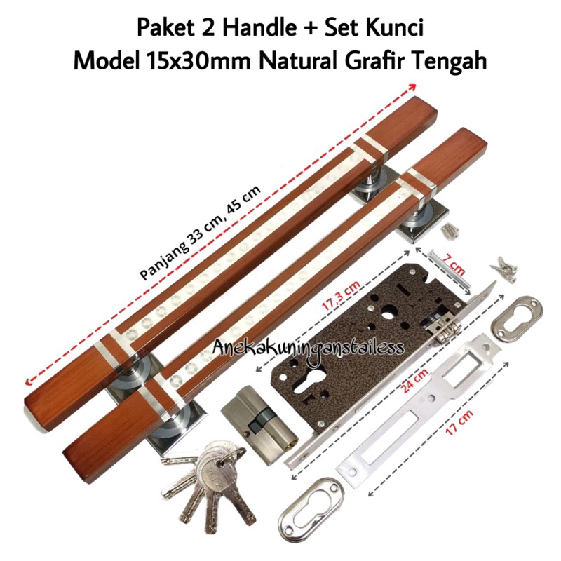 Jual paket 2 handle pintu set kunci model grafir tengah tarikan gagang ...