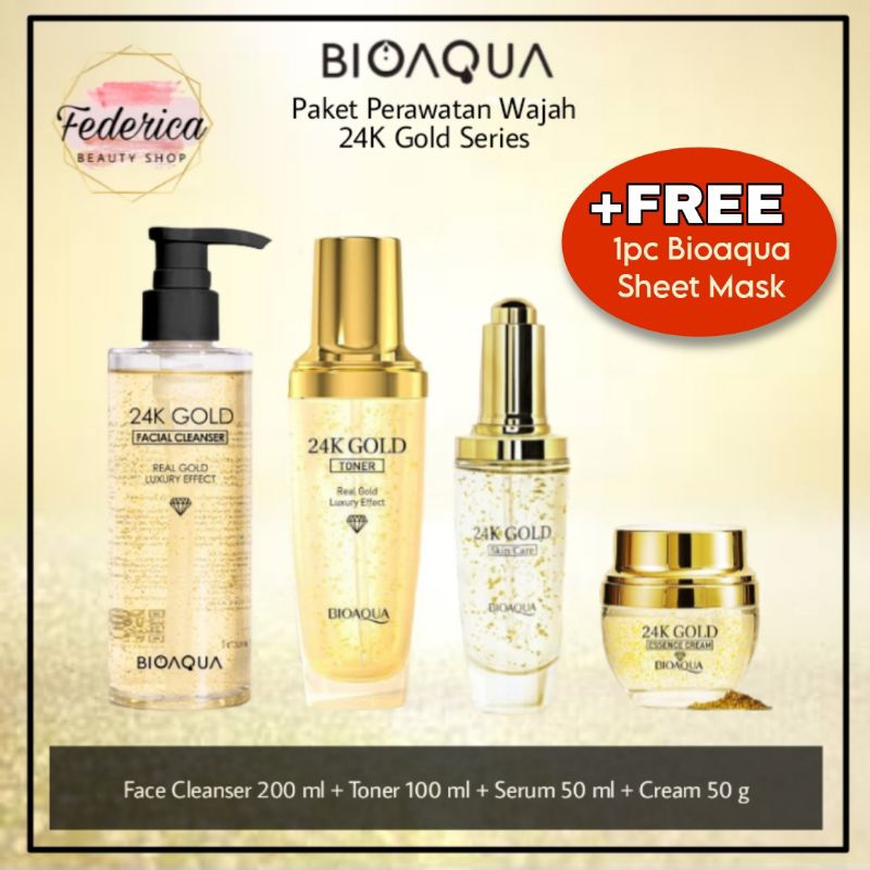 Jual PAKET BIOAQUA 24K GOLD SERIES Serum Krim Toner Cleanser Kit Box ...