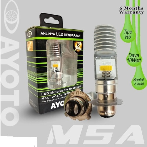 Jual Lampu Depan LED Motor AYOTO M5A H5 AC DC 10 Watt Piringan Kaki 3 Hi Low | Shopee Indonesia