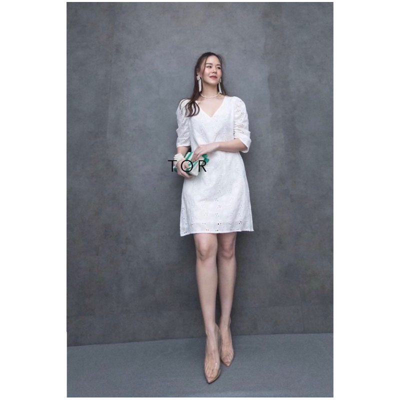 Jual Betania Dress Eyelet Korean Simple Basic Casual Street Holiday ...