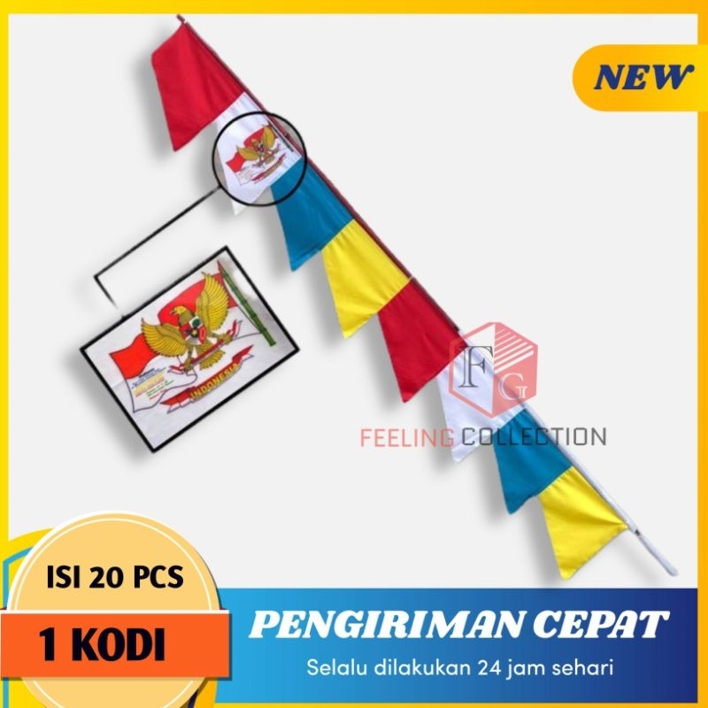 Jual Isi 20 pcs/1 kodi umbul-umbul merah putih toska garuda gergaji 8 daun gelombang hut ...