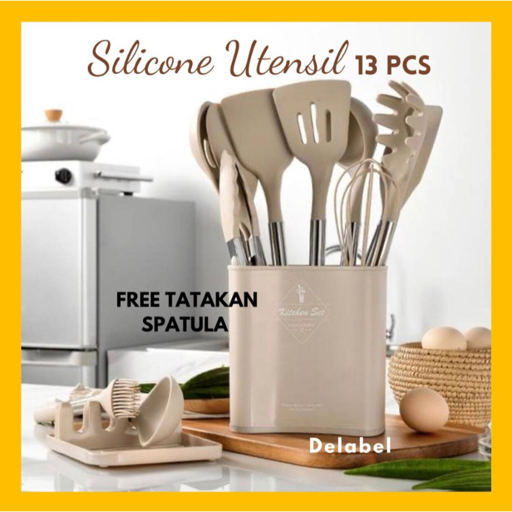 Jual Square Bucket Utensil Set 13pcs Spatula Peralatan Masak Silicone