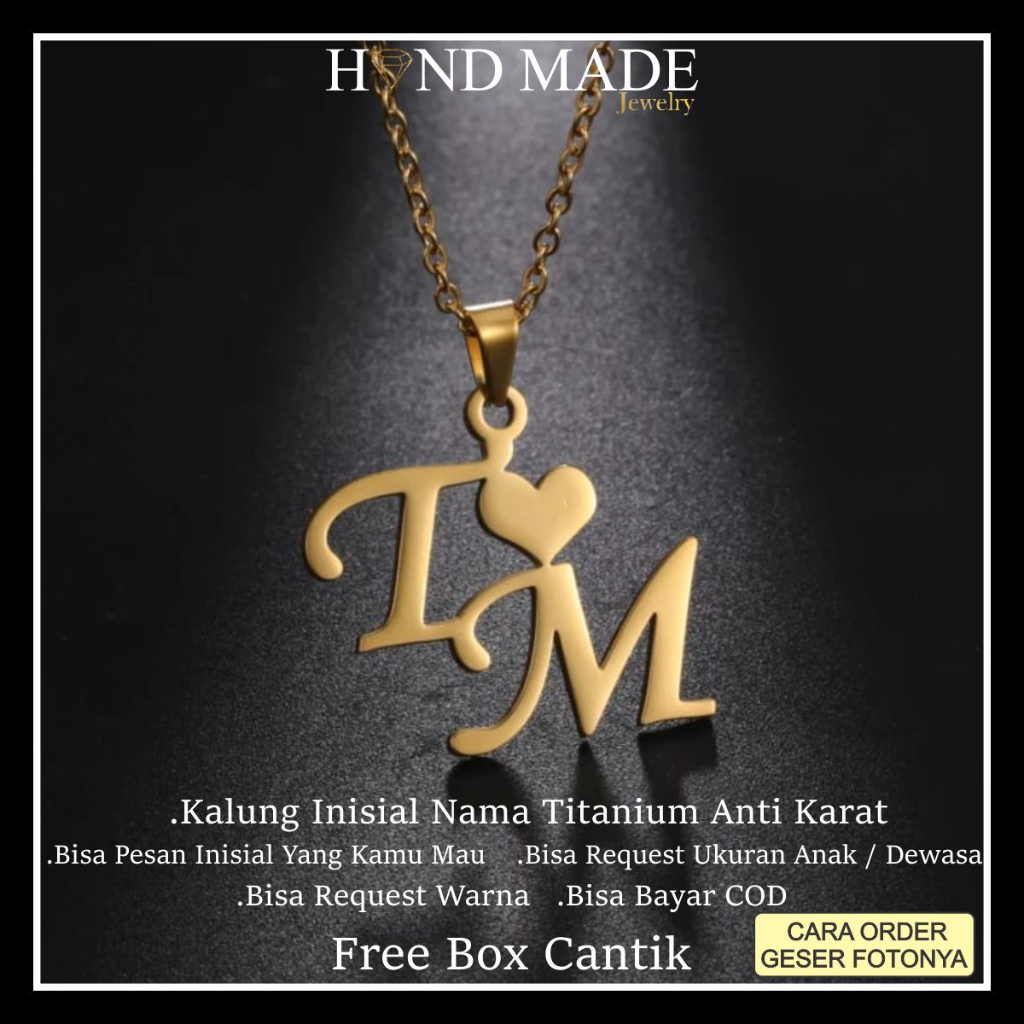 Jual kalung inisial nama kalung nama titanium anti karat anak dewasa ...