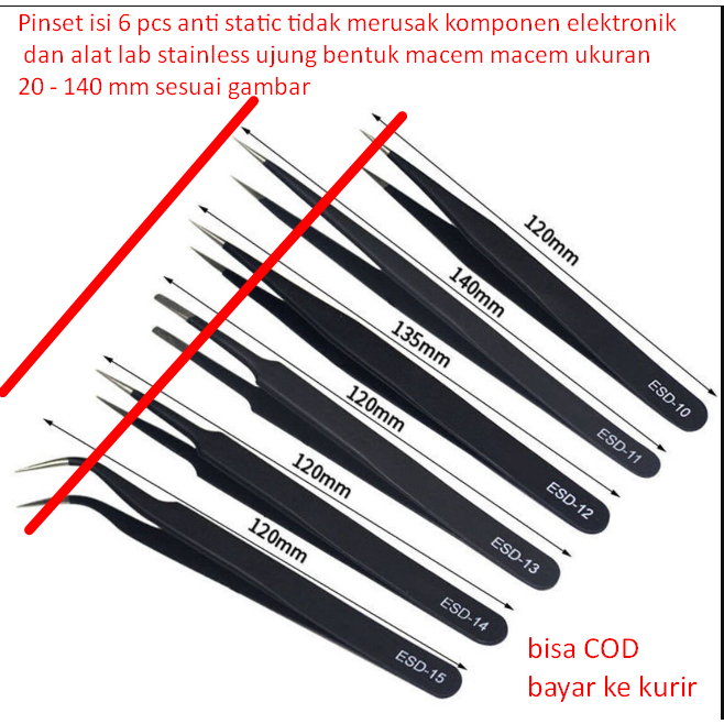Jual Pinset isi 6 pcs anti static tidak merusak komponen elektronik dan ...