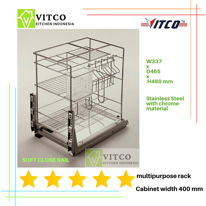 Jual VITCO Soft Close Multipurpose Rack 400 mm / Rak Dapur Stainless ...