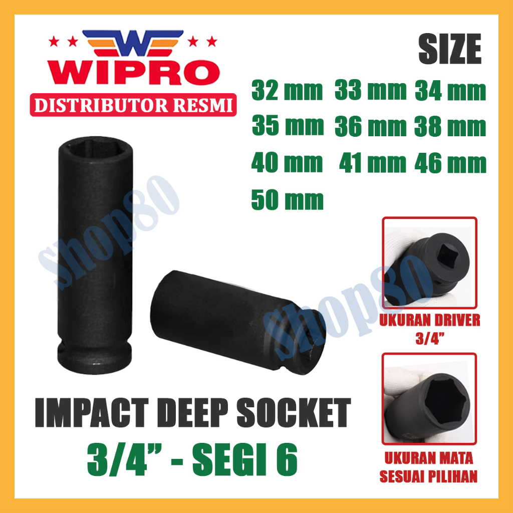 Jual Wipro Mata Kunci Shock Impact Panjang Deep Sok Sock Socket Bintang 3/4 inci 3/4" 6PT Segi 6 ...