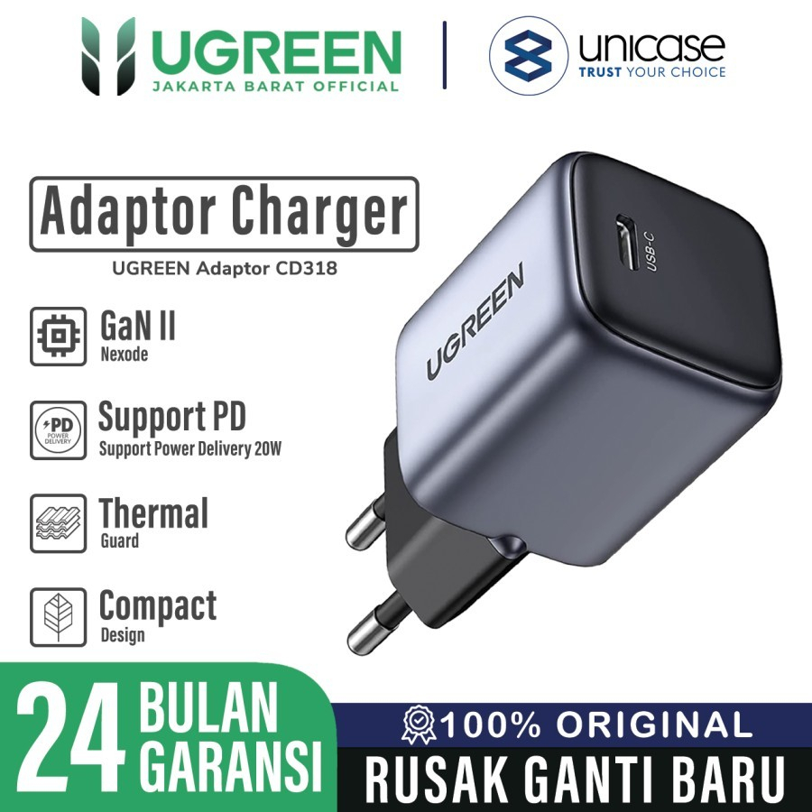Jual Wall Charger Adaptor UGREEN 20W USB Type C PD QC 3.0 GaN Fast ...
