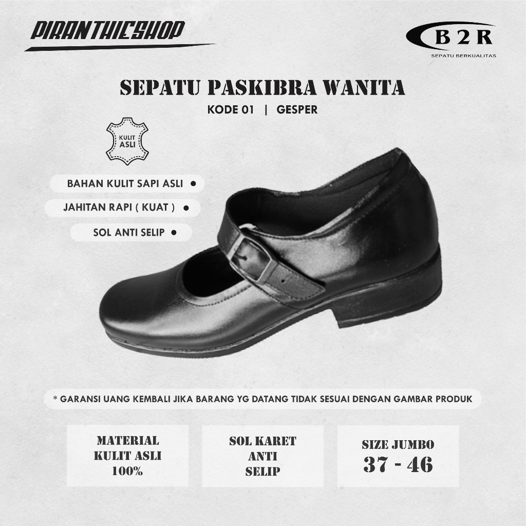 Jual Sepatu Pdh Pantofel Paskibra Wanita Kulit Asli Model Gesper ...