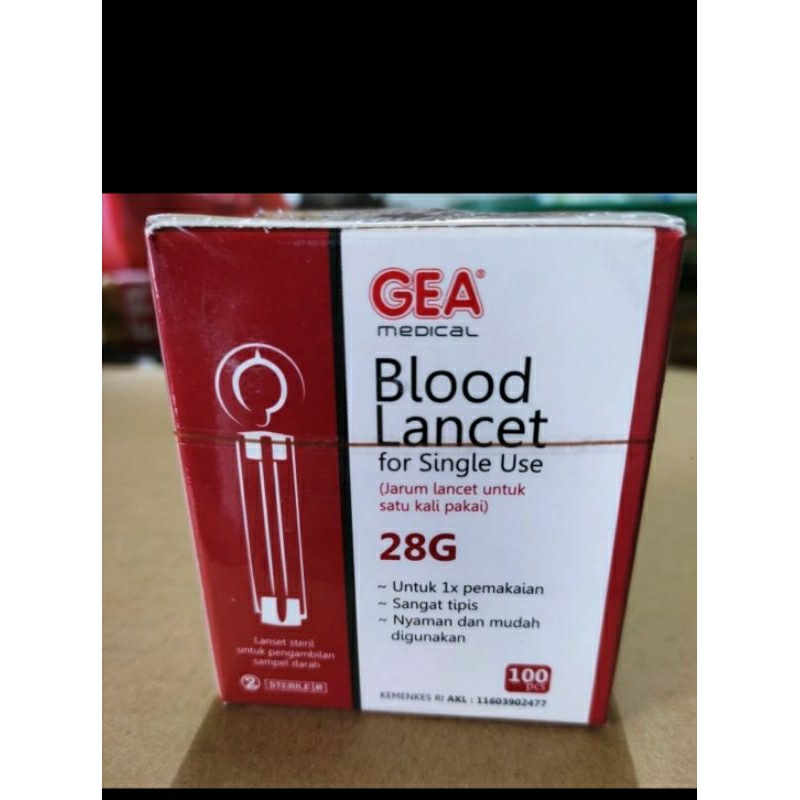 Jual Blood Lancet Gea 28g isi 100 pcs Blood lancets Gea 28 g jarum ...
