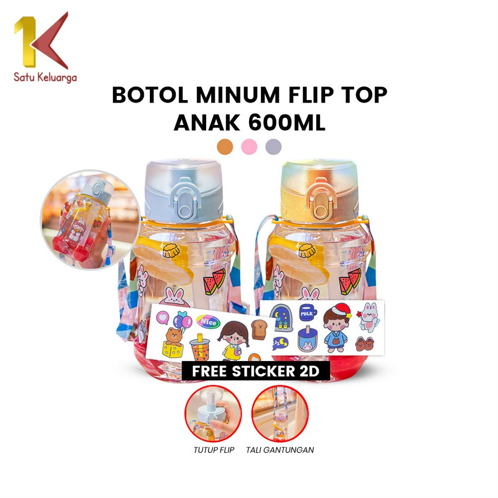 Jual Satu Keluarga Botol Air Minum Anak 600ML FREE Tali Botol Minum ...