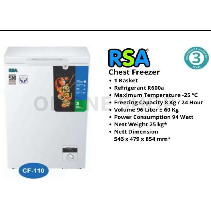 Jual Chest Freezer RSA CF 110 CF110 Sliding XS-110 Pembeku 100 Liter ...