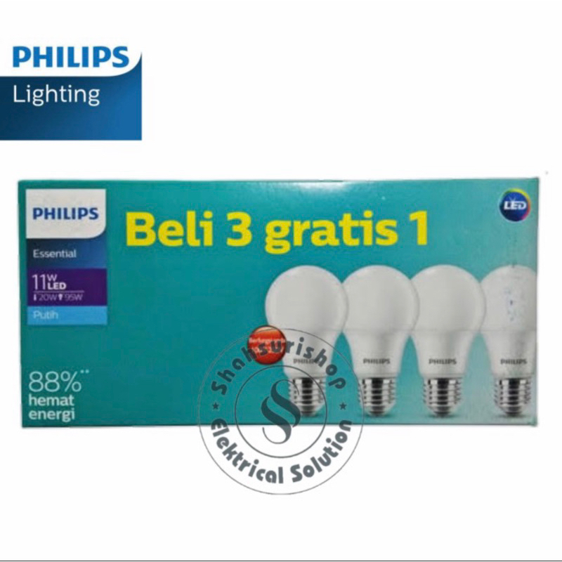 Jual PHILIPS ESSENTIAL LED PACK 11 WATT BELI 3 GRATIS 1 LAMPU ...