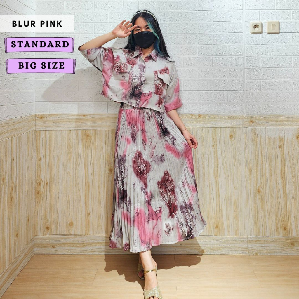 Jual 4903 mirra 3/4 sleeves button one set rok plisket | Shopee Indonesia