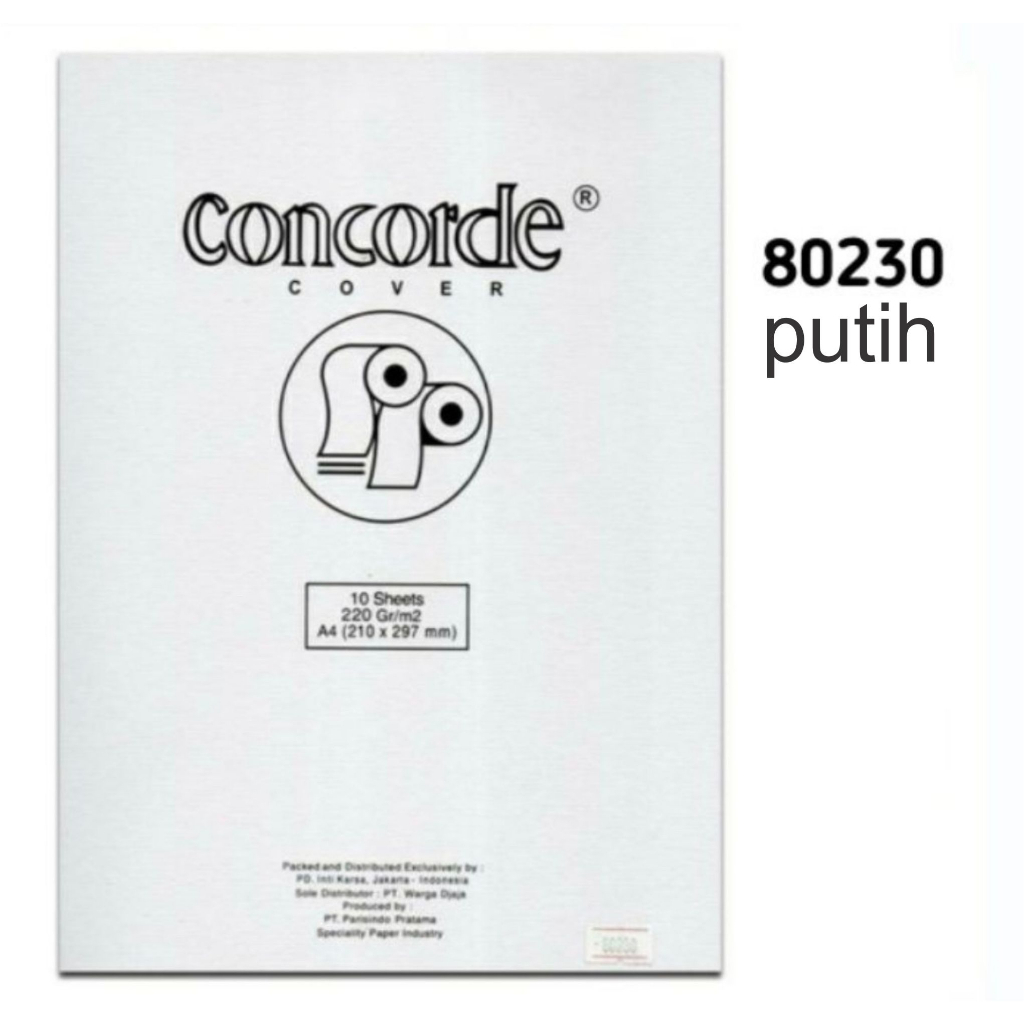 Jual Kertas Concorde Cover Putih A4 220Gr/m2 80230 isi 10 Lembar ...