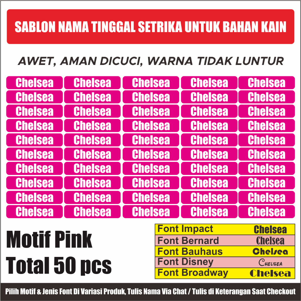 Jual BA139 Sticker Nama Label Printing Kain / kaos Sablon Setrika Isi ...
