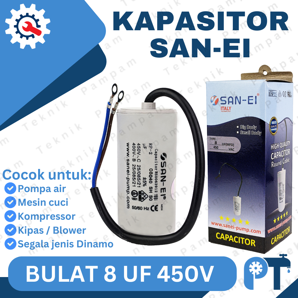Jual KAPASITOR 8UF 450V SANEI BULAT CAPACITOR SAN-EI 8 UF MIKRO 450 ...