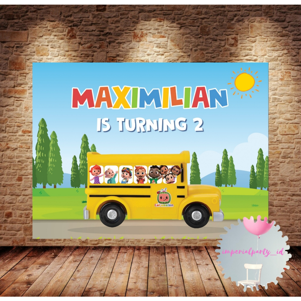 Jual Custom Backdrop Banner Happy Birthday Cocomelon Wheels on the Bus ...