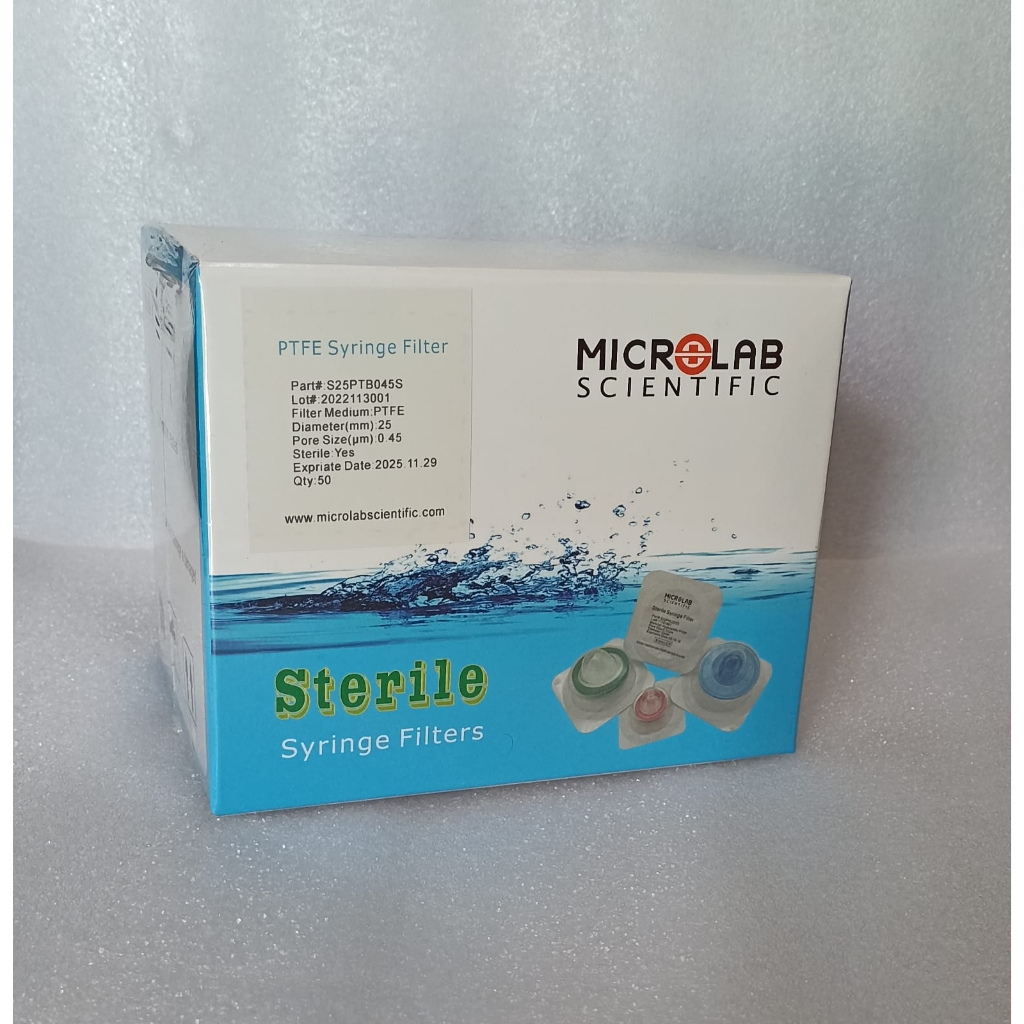 Jual Syringe Filter Sterile PTFE Hydrophobic 25mm Pori 0.45Um Microlab ...