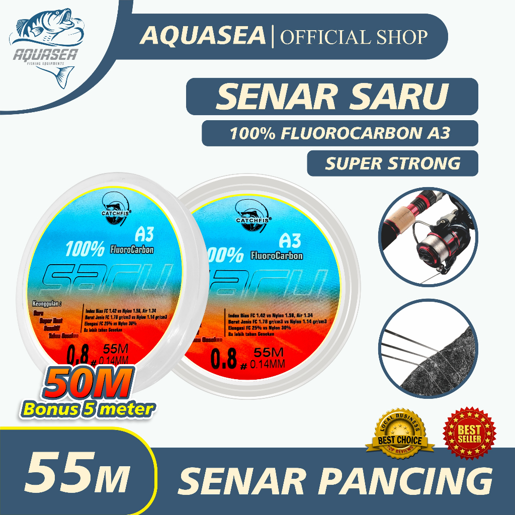 Jual Senar Pancing Putih Panjang 55m Nilon Saru Memancing Pancing Ikan ...