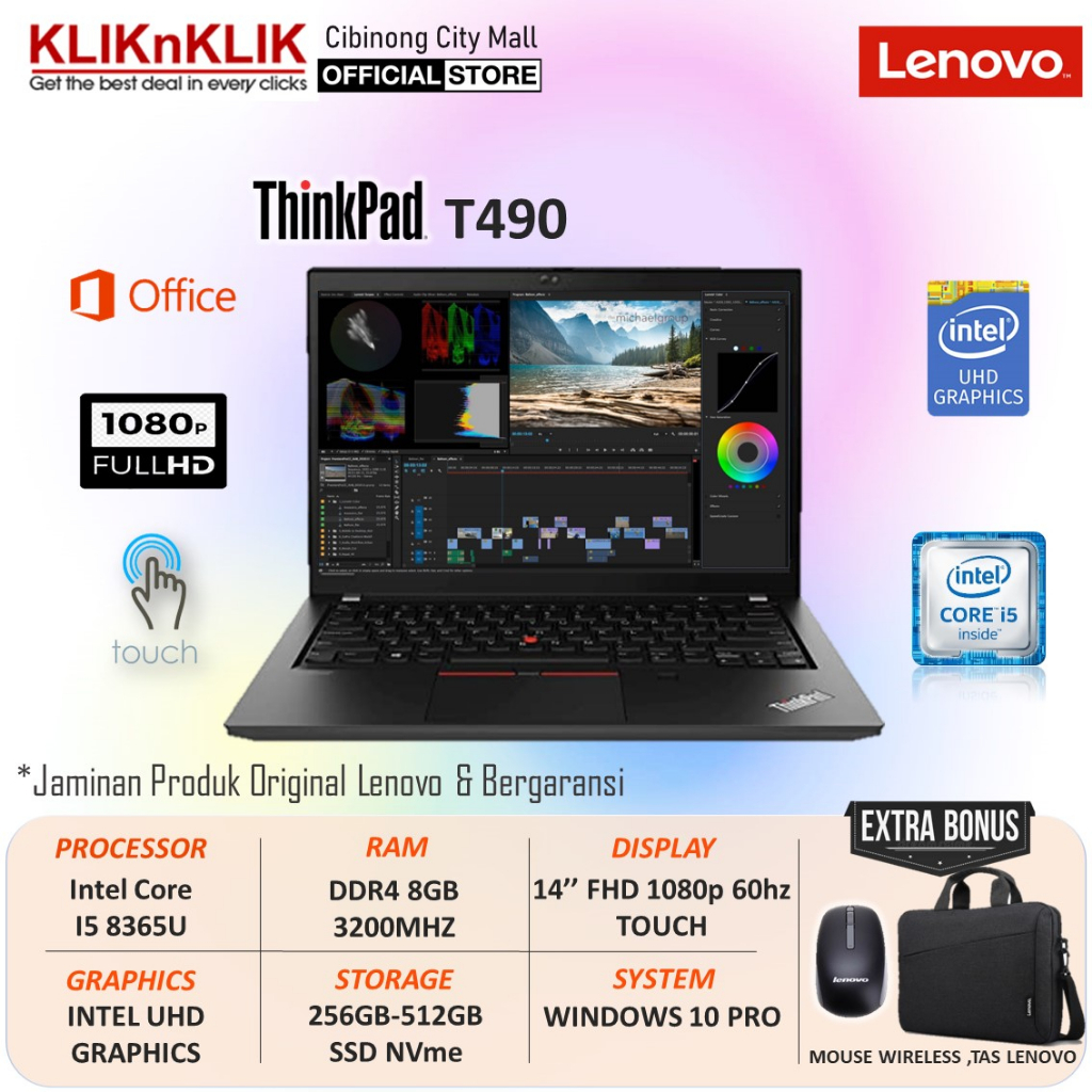 Jual Laptop UltraBook Lenovo Thinkpad T490 Intel Core i5 8365U 8GB ...