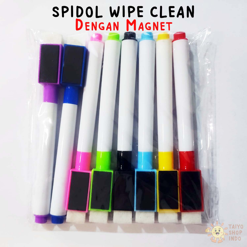 Jual TAIYO Spidol Wipeclean Magnet + Penghapus 1 Set Pack 8 Pcs Warna ...