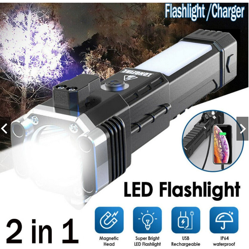 Jual Senter Rechargeable 990000Lm dengan Palu Pengaman dan Magnet led ...
