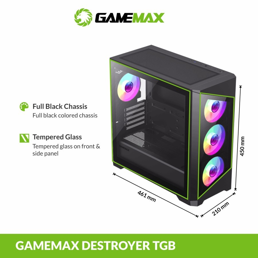 Jual Casing Komputer Gamemax Destroyer Black M-ATX Free 4Fan RGB ...