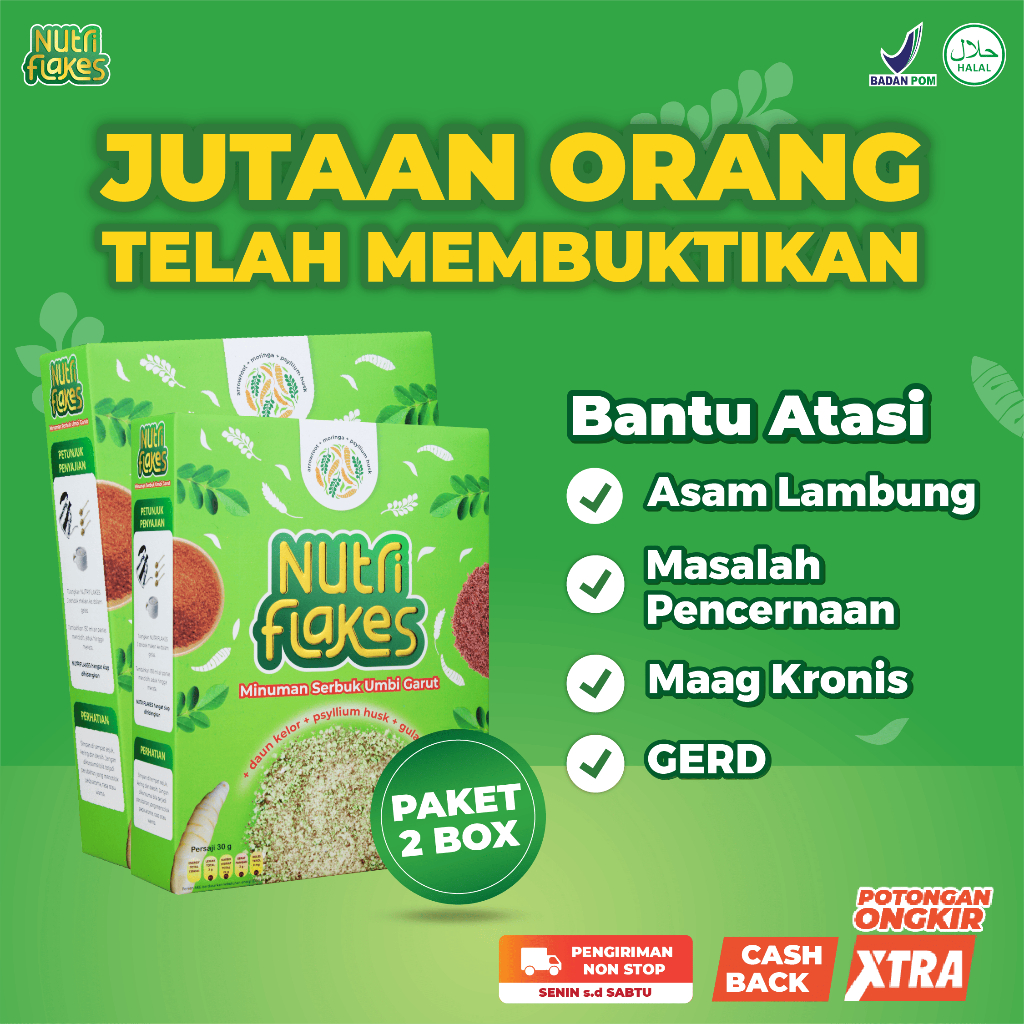 Jual Nutriflakes Sereal Umbi Garut Herbal Asam lambung Original 2 Box | Shopee Indonesia