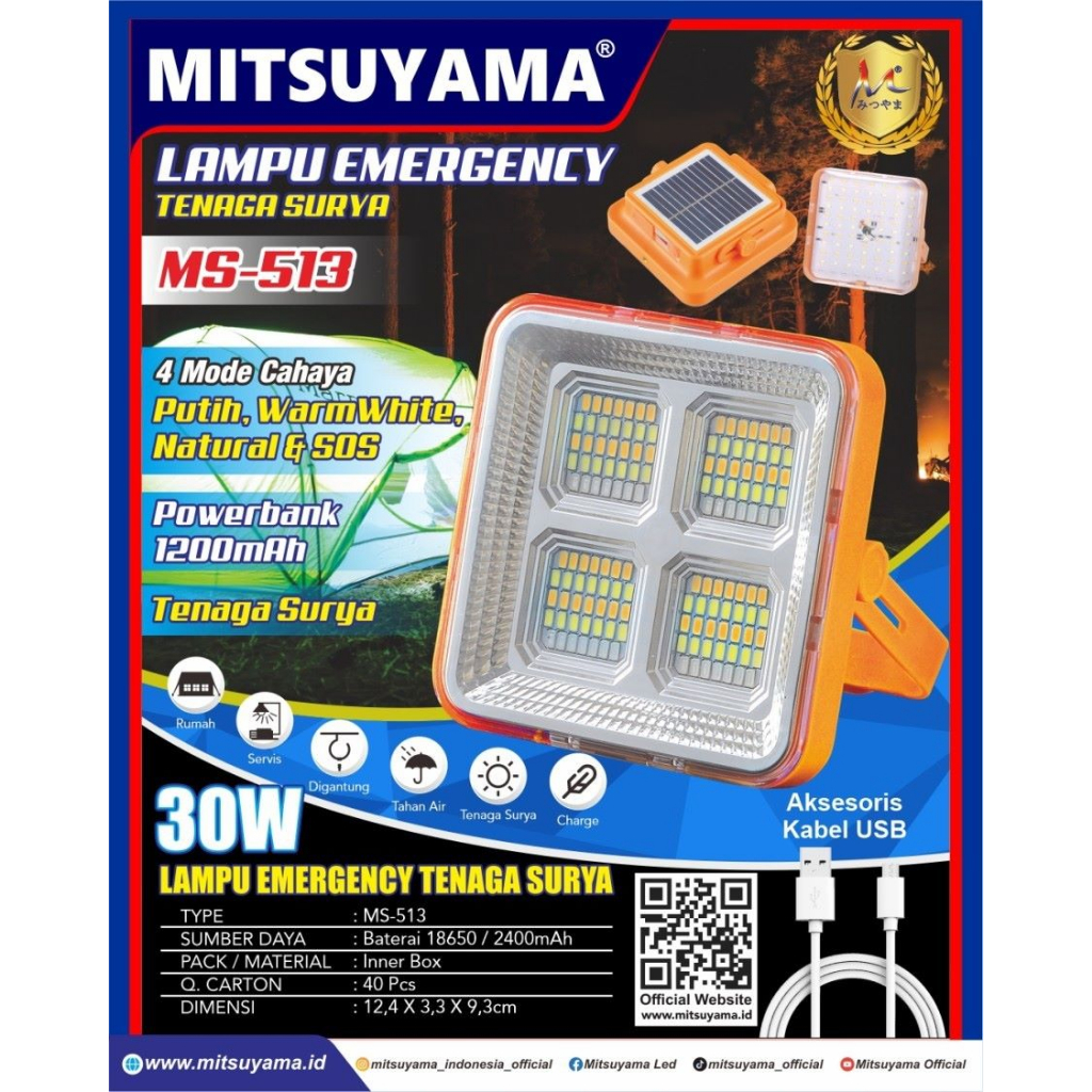 Jual Lampu Emergency Tenaga Surya Super Terang LED COB Mitsuyama MS-513 | Shopee Indonesia
