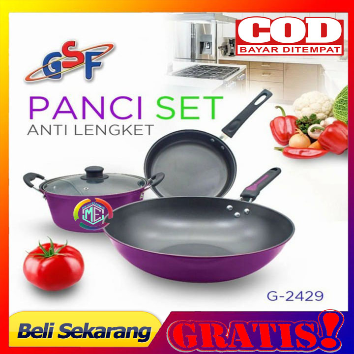 Jual PROMO SUPER MURAH Panci Set Wajan Teflon Anti Lengket Tutup Kaca G-2429/GIONE BERGARANSI ...