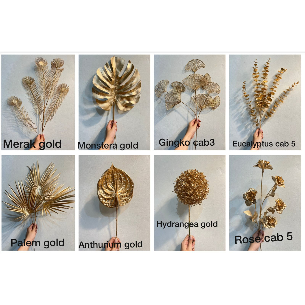 Jual Artificial Leaf Gold Bunga Daun Anggrek Palem Monstera Rose Emas ...
