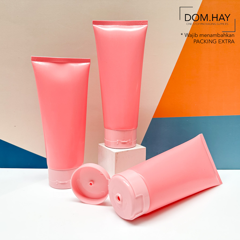 Jual 200ml Botol Tube PINK Plastik Fliptop Packaging Kosmetik Travel ...