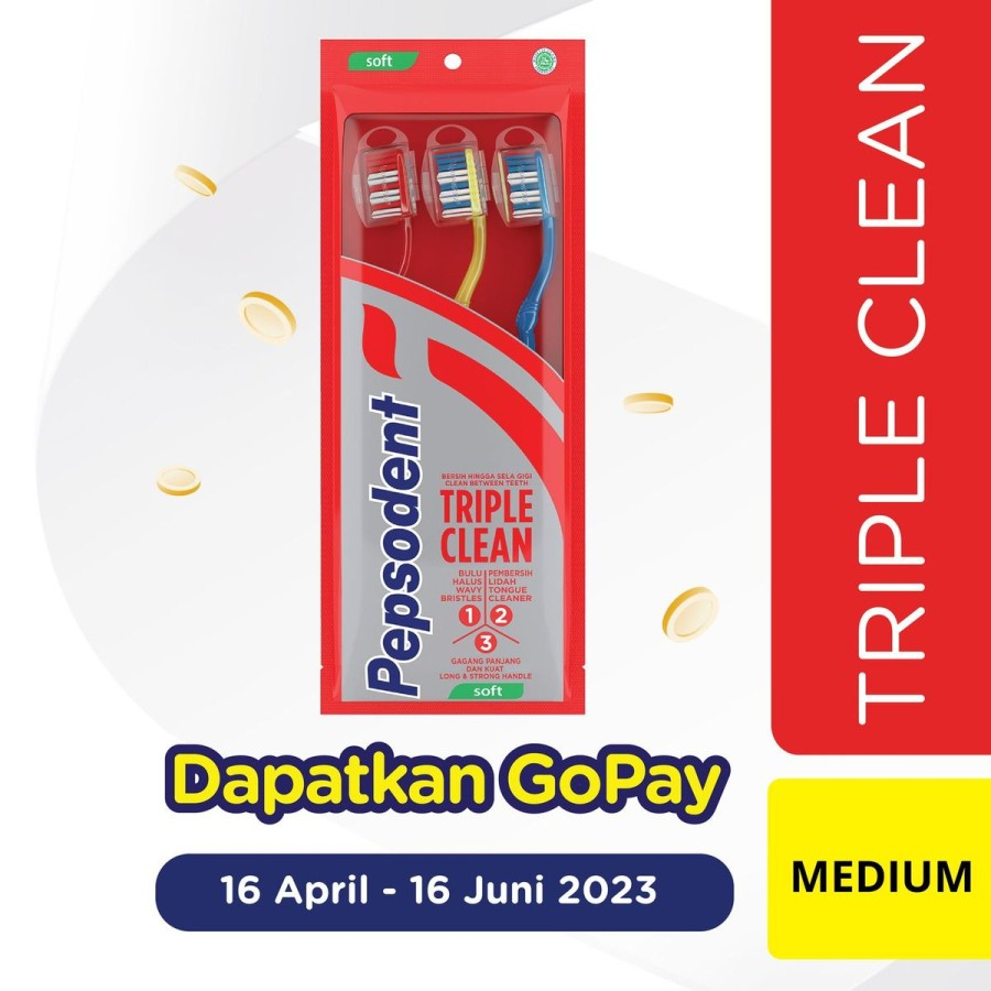 Jual Pepsodent Sikat Gigi Triple Clean Medium - Isi 3Pc | Shopee Indonesia