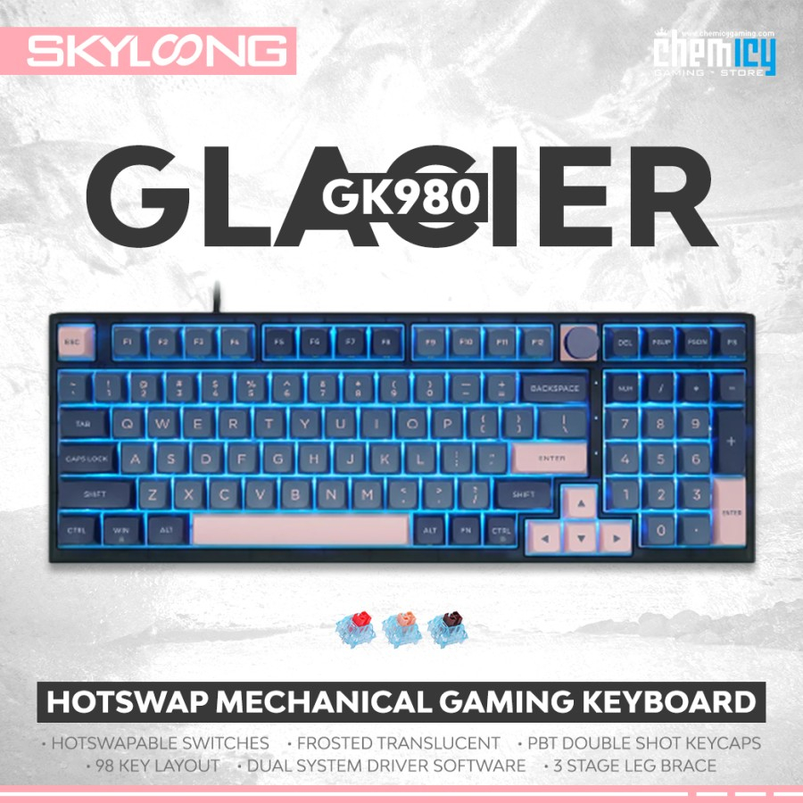 Jual Skyloong GK980 Glacier Blue Pink Hotswap Mechanical Gaming ...