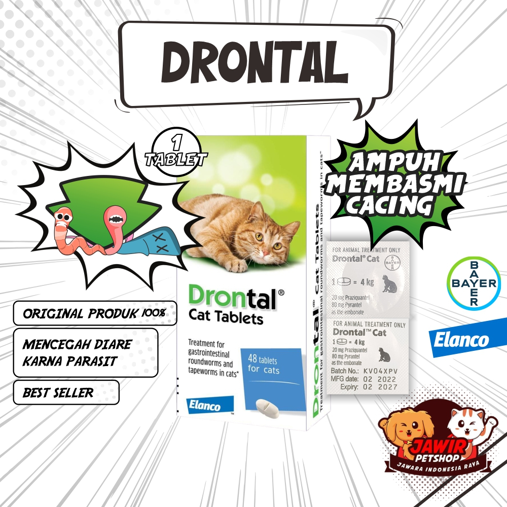 Jual 1 Tablet DRONTAL CAT obat kucing anti cacing original anak kitten ...