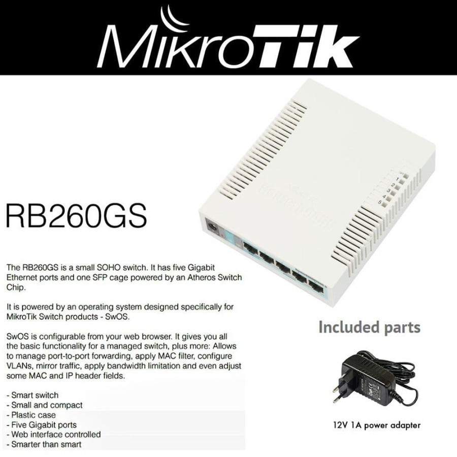 Jual MikroTik RB260GS - SWITCH MikroTik 5 PORT RB 260 GS - SWITCH GIGABIT Mikrotik 5 PORT ...