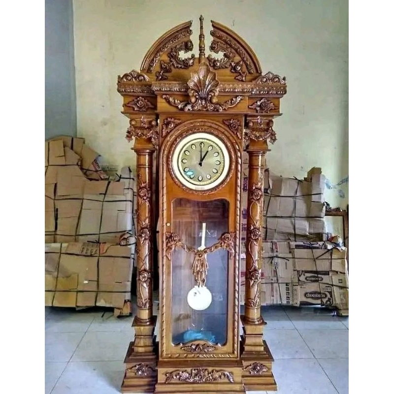 Jual almari jam brawijaya ukir hias bandul klasik mewah kayu jati ...