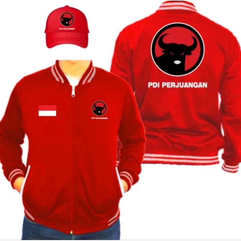 Jual jaket varsity partai PDI perjuangan jaket partai parpol+topi JAKET ...