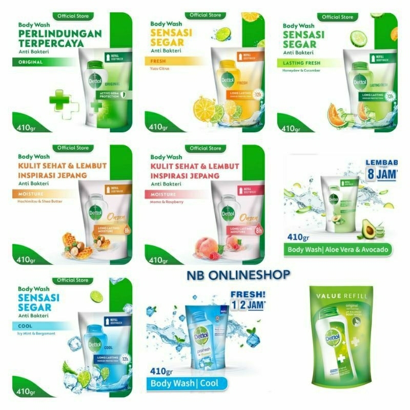 Jual DETTOL BODYWASH DEEP CLEANSE/LASTING FRESH/COOL REFILL 410ML ...