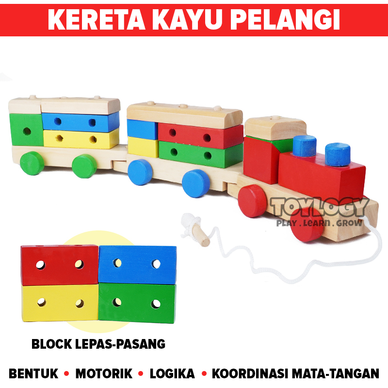 Jual Mainan Kayu Edukasi Anak Kareta Api Warna Warni Pelangi Balok Susun Puzzle Kereta Wooden ...