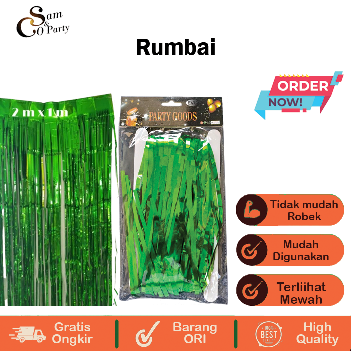 Jual Tirai Pesta / Rumbai Foil Curtain Backdrop Warna Hijau Dekorasi ...