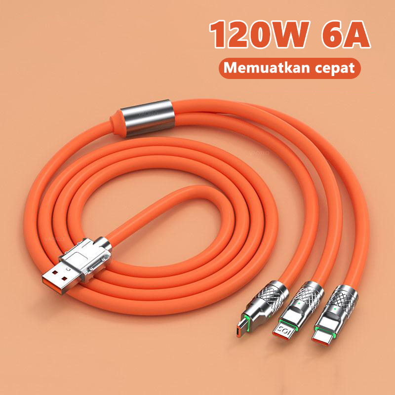 Jual 120w 6a Fast Charge Cable 3 In 1 For Micro Type C 8pin Super